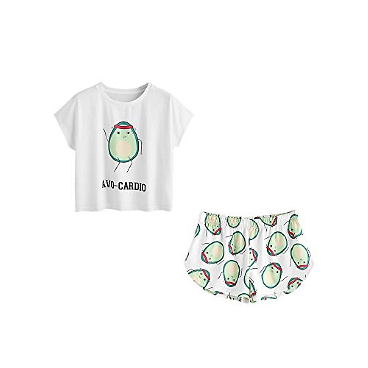 Floerns Women's 2 Piece Pajama Sets Cartoon and Graphic Print Sleepwear Tops and Drawstring Pajama Shorts A White L