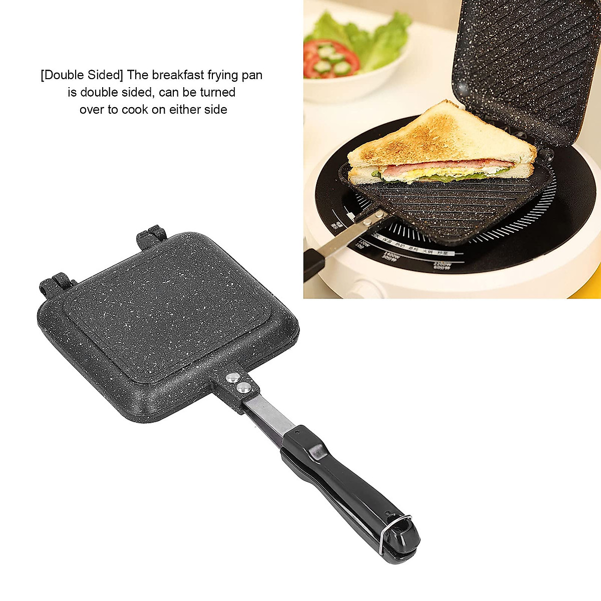 Grill Pan, Nonstick Egg Pancake Steak Frying Skillet with Lid Breakfast Cooker for Gas Stove Induction Cooking