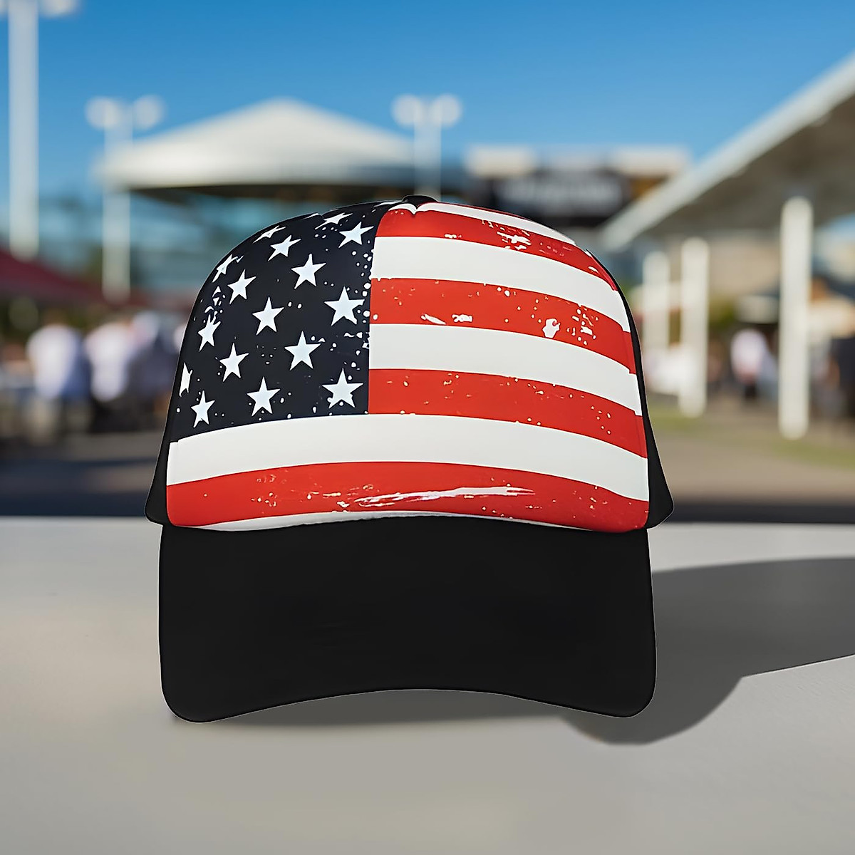 Veracco American Stars and Stripes Flag Trucker Hat Patriotic Cap Mesh Back with Adjustable Snapback Red White and Navy Strap 4th of July USA