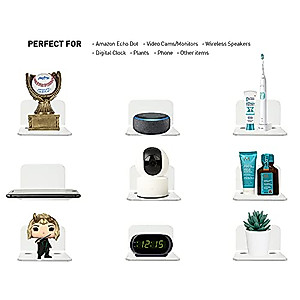 OAPRIRE White Floating Wall Shelves Set of 3 for Security Cameras, Baby Monitors, Speakers & More - Universal Acrylic Small Wall Shelf with Cable Clips, 10-Piece Strong Tapes, No Drill