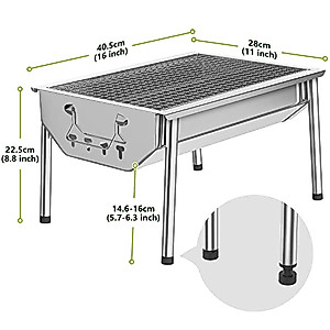 RESVIN Portable Charcoal Grill, Stainless Steel BBQ Grill, Small Tabletop Grill for Outdoor Camping Picnic Patio Backyard Cooking