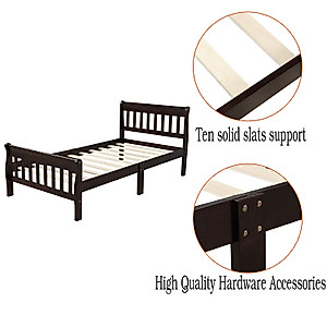 Harper & Bright Designs Wood Twin Size Modern Sleigh Bed for Kids, Platform Bed Twin Bed Frame with Headboard Footboard Wood Slat Support,No Box-Spring Needed