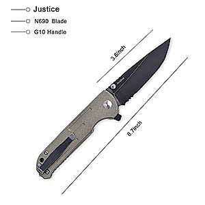 Kizer Justice, EDC Folding Knife Black N690 Blade and Desert G10 Handle with Clip pocket knives for men -V4543N2
