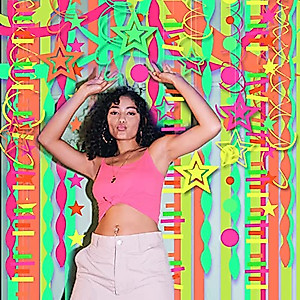 Neon Party Supplies Paper UV Neon Garland Neon Streamers Glow in The Dark Neon Party Decorations Garland Reactive UV Hanging Decorations for Birthday Party Glow Party Wedding Supply