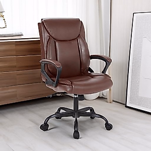 Home Office Chair Ergonomic Desk Chair PU Leather Task Chair Executive Rolling Swivel Mid Back Computer Chair with Lumbar Support Armrest Adjustable Chair for Men Brown