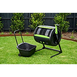 Maze 65 Gallon Dual Chamber Compost Tumbler with Large Double Door and Open Base and Comes with Maze Compost Cart