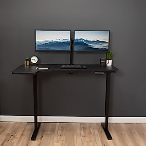 VIVO Electric Dual Motor Height Adjustable 58 x 35 inch Stand Up Desk, Black Reversible Corner Table Top, Black Frame, Standing Workstation with Memory Controller, DESK-KIT-E2RB