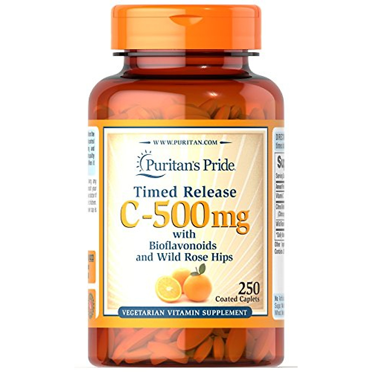 Puritans Pride Vitamin C-500 Mg With Rose Hips Time Release Caplets, 250 Count