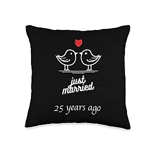 Wedding Anniversary Matching Couple Gift Shirts 25th Wedding Anniversary-Just Married 25 Years Ago Throw Pillow, 16x16, Multicolor