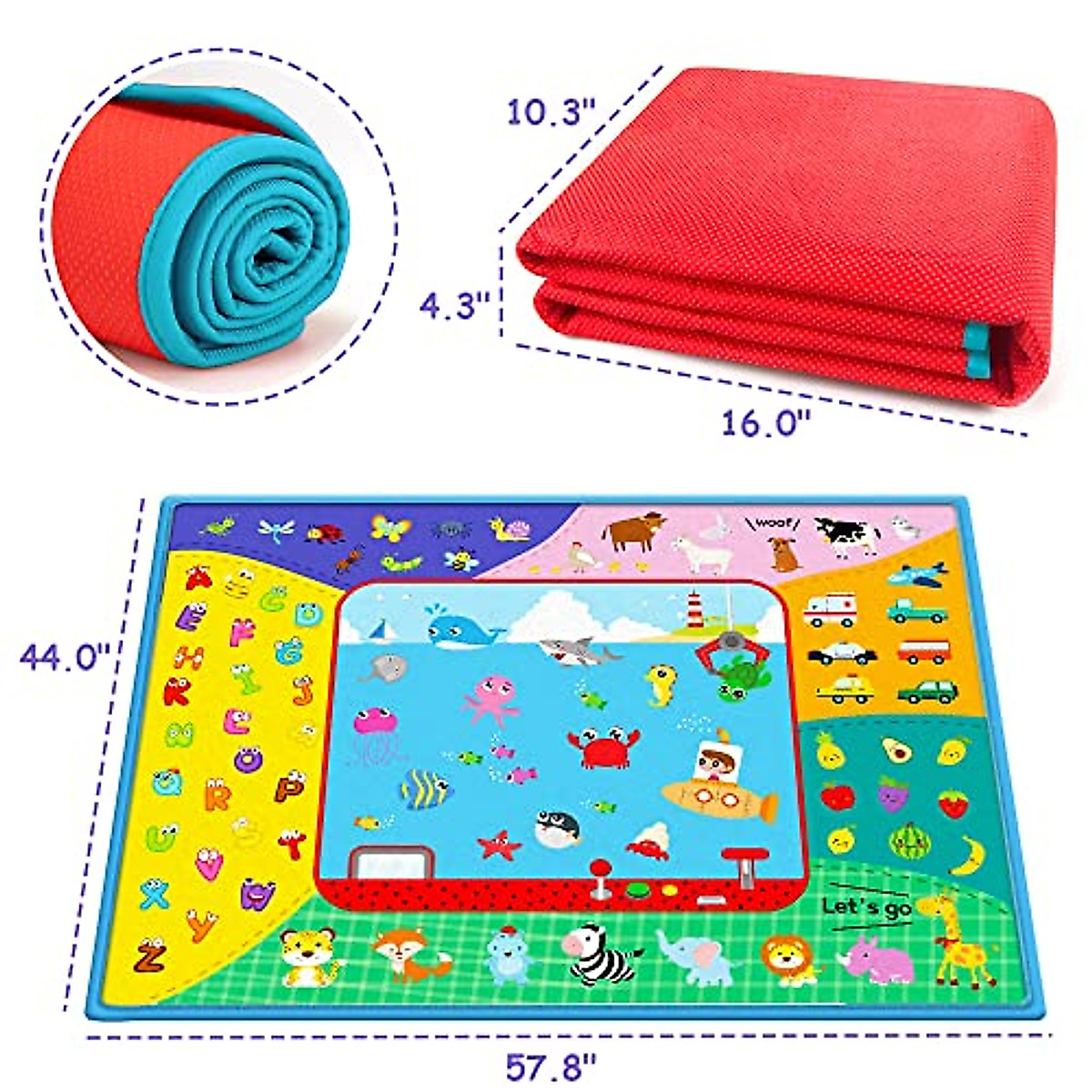 Baby Crawling Mat,Baby Play Mat for Floor,Large Cotton Educational Tummy Time Mat, Foldable Non-Slip Super Soft Padded Baby Playmat for Playing Area Rug Gym Activity for Infants Toddlers Boys Girls