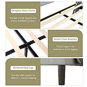 Feonase Upholstered King Bed Frame with Wingback, Platform Bed with Diamond Tufted Headboard, Heavy Duty Bed Frame, Wood Slat, Easy Assembly, Noise-Free, No Box Spring Needed, Light Gray