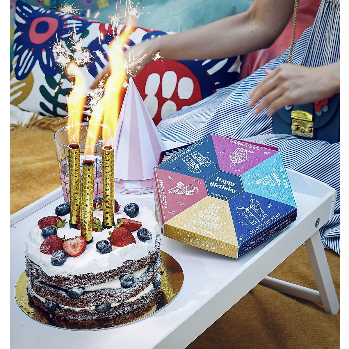 Acorus Happy Birthday Tea Gift Sets | Tea set Birthday Present to Those who we care about | Selection of Fruit, Herbal and Black Tea with Warm Wishes Written all Over the Box | 60 Tea Bags