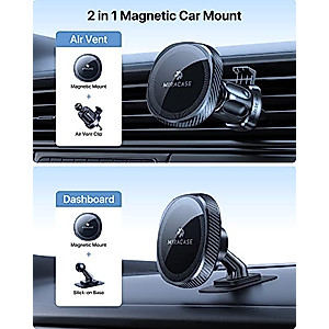 Miracase MagSafe Car Mount [16 Strongest Magnets] 2 in 1 Super Stable Dashboard & Air Vent Car Phone Mount Compatible with iPhone 14 13 12 Pro Max Plus Mini All Phones (Black)