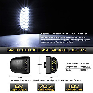 VIPMOTOZ Full LED License Plate Light For Cadillac Escalade Chevy Silverado 1500 2500 3500 Suburban Tahoe GMC Sierra 1500 2500 3500 Yukon XL Tag Lamp Assembly Replacement