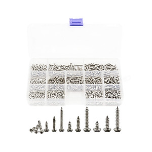 LBY 600pcs M2 M2.2 M2.6 M3 Pan Head Self-Tapping Sheetmetal Screw Assortment Kit, 12 Sizes, 304 Stainless Steel