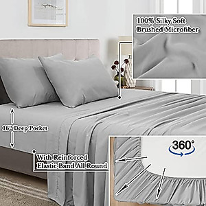 PHF Soft Printed Comforter Sets Queen-7 PCS Bed in A Bag Comforter & Sheet Set-Flowers Botanical Cozy Bedding Set Include Comforter, Pillow Shams, Flat Sheet, Fitted Sheet and Pillowcase, Grey