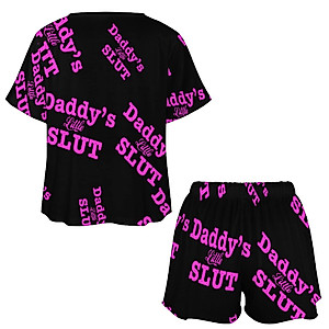 Daddy's Little Slut Women's Pajama Set Short Sleeve Sleepwear Lounge Set 2 Piece Pjs with Pocket 3XL