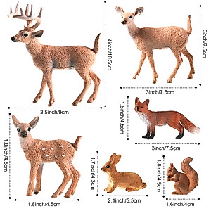 Skylety 6 Pieces Woodland Animals Figures Forest Creatures Figurines Squirrel Deer Rabbit Family Figurines Miniature Toys Cake Toppers for Birthday Party Baby Shower Christmas Party