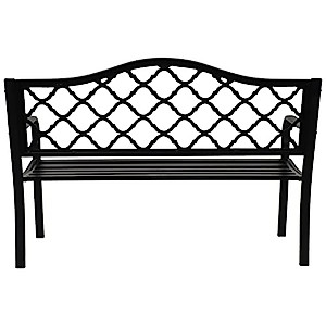 Sunnydaze Outdoor Patio Bench - 2-Person Outside Garden Park Bench Furniture - Durable Cast Iron Metal - Black Lattice Decorative Design - Outdoor Seating for Yard, Porch, Deck, Entryway or Backyard