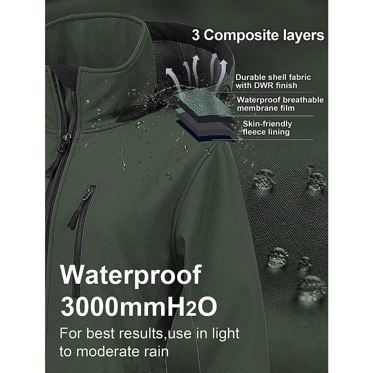 CREATMO US Ladies Soft Shell Jacket Outdoor Mountain Long Fleece Insulated Athletic Jacket Raincoat Green S