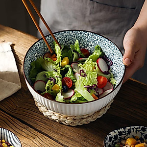 Houlu 60 oz Pho Bowls, Large Soup Bowl, Japanese Ramen Bowl Set, 8 inches Big Porcelain Bowls Set of 3, Floral Pattern