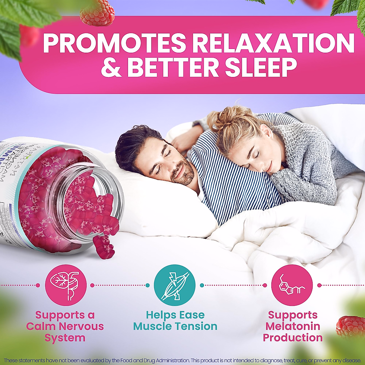 Sugar Free Magnesium Gummies - Calming Anti-Stress Gummies, Magnesium Supplement to Support Stress Relief, Sleep, Heart Health, Nerves, Muscles and Bones, Kids, Adults, Vegan, High Absorption, Non-GMO