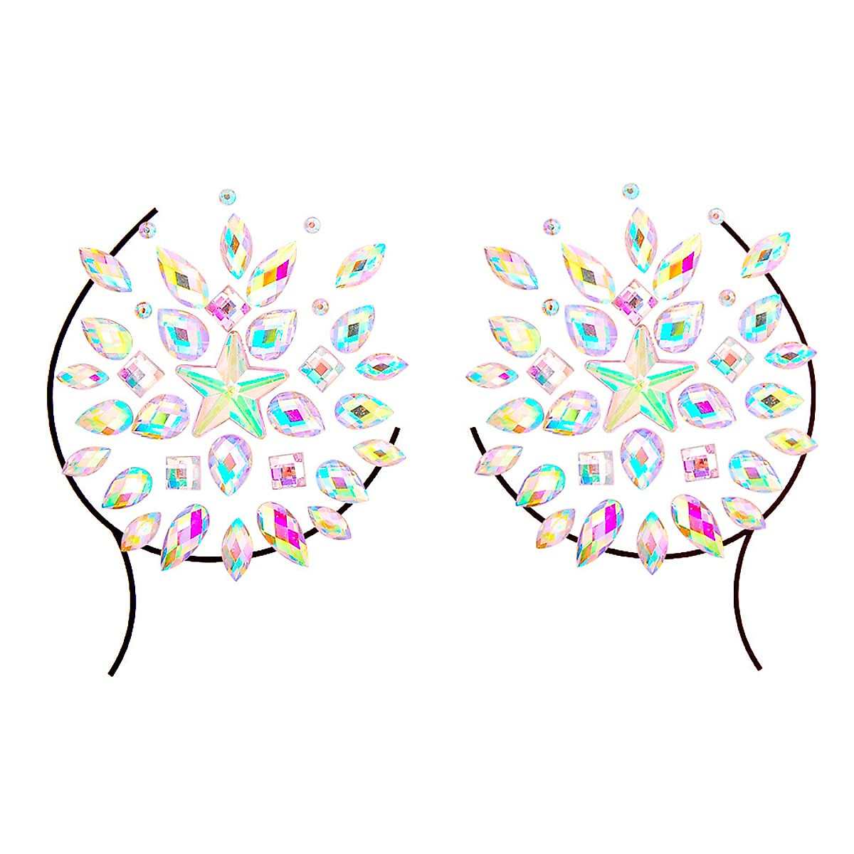 Temporary Tattoo Stickers Jewels Rhinestone Festival Accessories DIY Self Adhesive Crystal Body Jewelry Stickers Makeup Stick Gems Glitter Flower Chest Stickers For Women and Girls 3Pcs