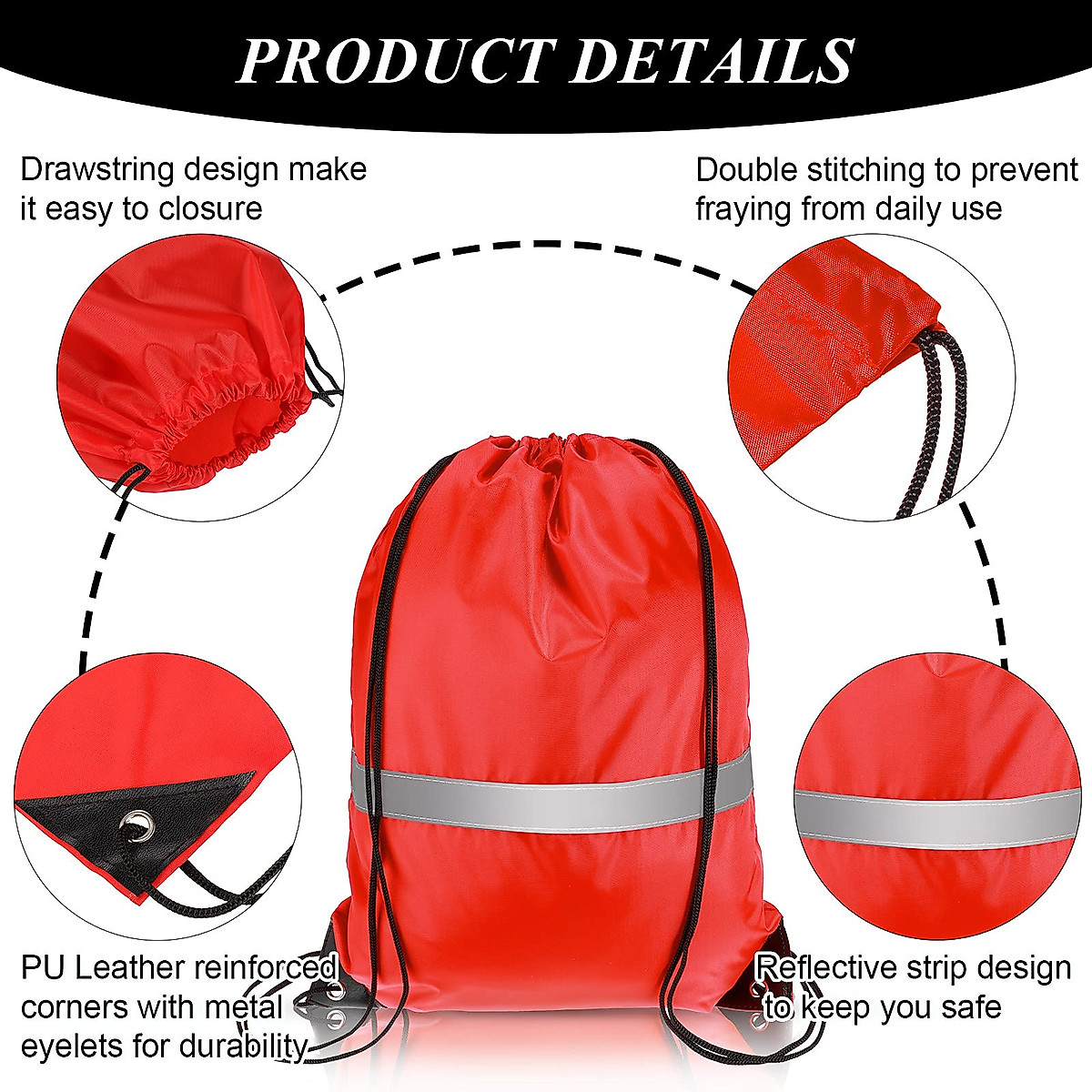 30 Pieces Reflective Drawstring Backpack Bags Sports Gym Cinch Bags Cinch Sack Tote Bags for School Yoga Sport Traveling (Red)