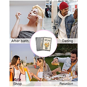 Carosoffe Hello Spring Small Compact Mirror for Purse, Daisy Hydrangea Flower Retro Burlap Plaid Travel Makeup Mirror for Women Men, Rectangular Handheld Compact Pocket Mirror 2 PCS