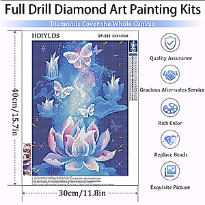 Louts Diamond Art Painting Kits for Adults - Full Drill Diamond Dots Paintings for Beginners, Lotus Butterfly Round 5D Paint with Diamonds Pictures Gem Art Painting Kits DIY Adult Crafts 12x16inch