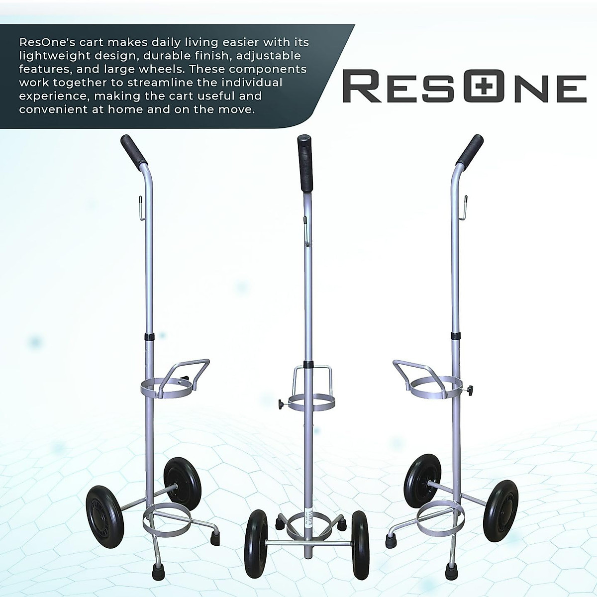 ResOne Lightweight Single D/E Oxygen Cylinder Cart, Adjustable Handle, Durable Powder-Coated Finish, Portable Oxygen Tank Cart with Wheels, Holds 1 D Size or E Size Cylinder, Medical Oxygen Transport