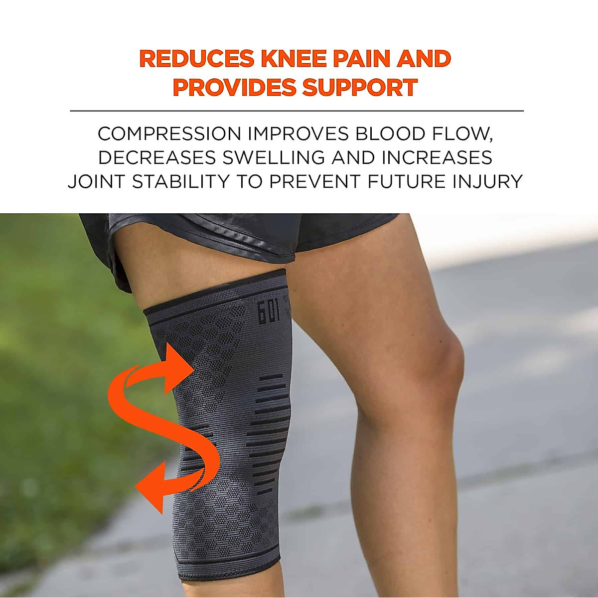 Ergodyne ProFlex 601 Knee Compression Sleeve Support for Men and Women Black, Large