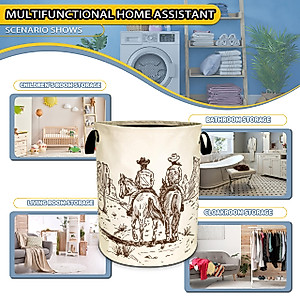Western Cowboy Laundry Basket Desert Horse Foldable Waterproof Oxford Cloth Funny Tote Bag Laundry Hamper Clothes Storage Bucket Toy Organizer For Bathroom/Laundry Storage/Bedroom 18.9x16.5 Inch