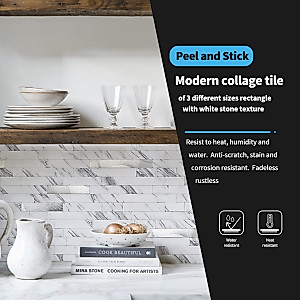 Art3d 10-Sheet Peel and Stick Backsplash Tile for Kitchen Bathroom Fireplace Laundry Room in White Marble Tone