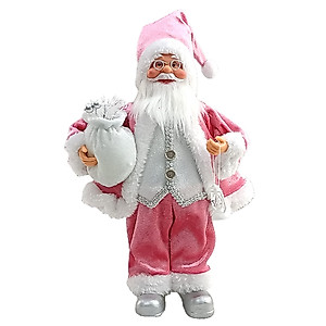 Bluelans 12" Santa Claus Figure, Standing Traditional Christmas Figurine Figure Decor with Christmas Sock and Gifts Bag for Holiday Party Home Decor, Christmas Decorations Pink
