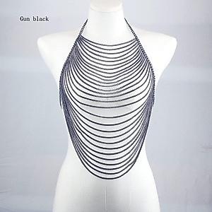 CHRAN Full Body Chain Jewelry for Women Sexy Costume Multilay Silver Metal Chain Harness