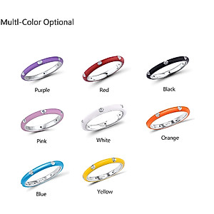 Santuzza Stackable Enamel Ring 925 Sterling Silver Stacking Cubic Zirconia Eternity Colorful Rainbow Band Rings (Small, White, 7)