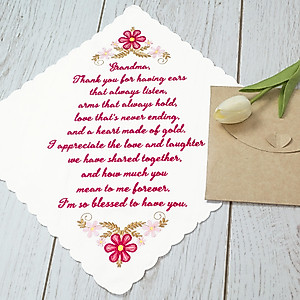 W&F GIFT Grandmother Of The Bride Wedding Handkerchief for Grandma from Granddaughter.