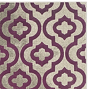 SAFAVIEH Porcello Collection Area Rug - 6' x 9', Light Grey & Purple, Moroccan Quatrefoil Distressed Design, Non-Shedding & Easy Care, Ideal for High Traffic Areas in Living Room, Bedroom (PRL7734B)
