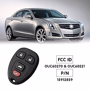 4 Button Keyless Entry Remote Control Compatible with Chevy Monte Carlo Impala Cadillac DTS Buick Lucerne 2006-2013 OUC60270, OUC60221, 15912859