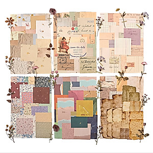 445PCS Vintage Scrapbook Paper Kit Journaling Scrapbooking Supplies Aesthetic 7 Types of Decorative Craft Paper and 40 Sheet Flowers Stickers for Planner, Bullet Journaling, Junk Journal, DIY Crafts