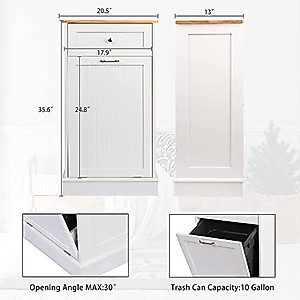 TOLEAD Tilt Out Trash Cabinet Free Standing 10 Gallon Recycling Trash Can Cabinet for Farmhouse Kitchen,Living Room, Dining Room, White