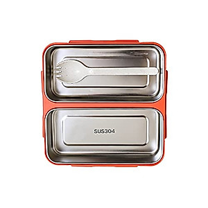 Modern Bento Box Adult Lunch Box for Women, Men and Teens; Lunch Container with Two Compartments and Reusable Fork; Portable, Leak Proof and Holds 37oz; Dishwasher, Microwave and Freezer Safe