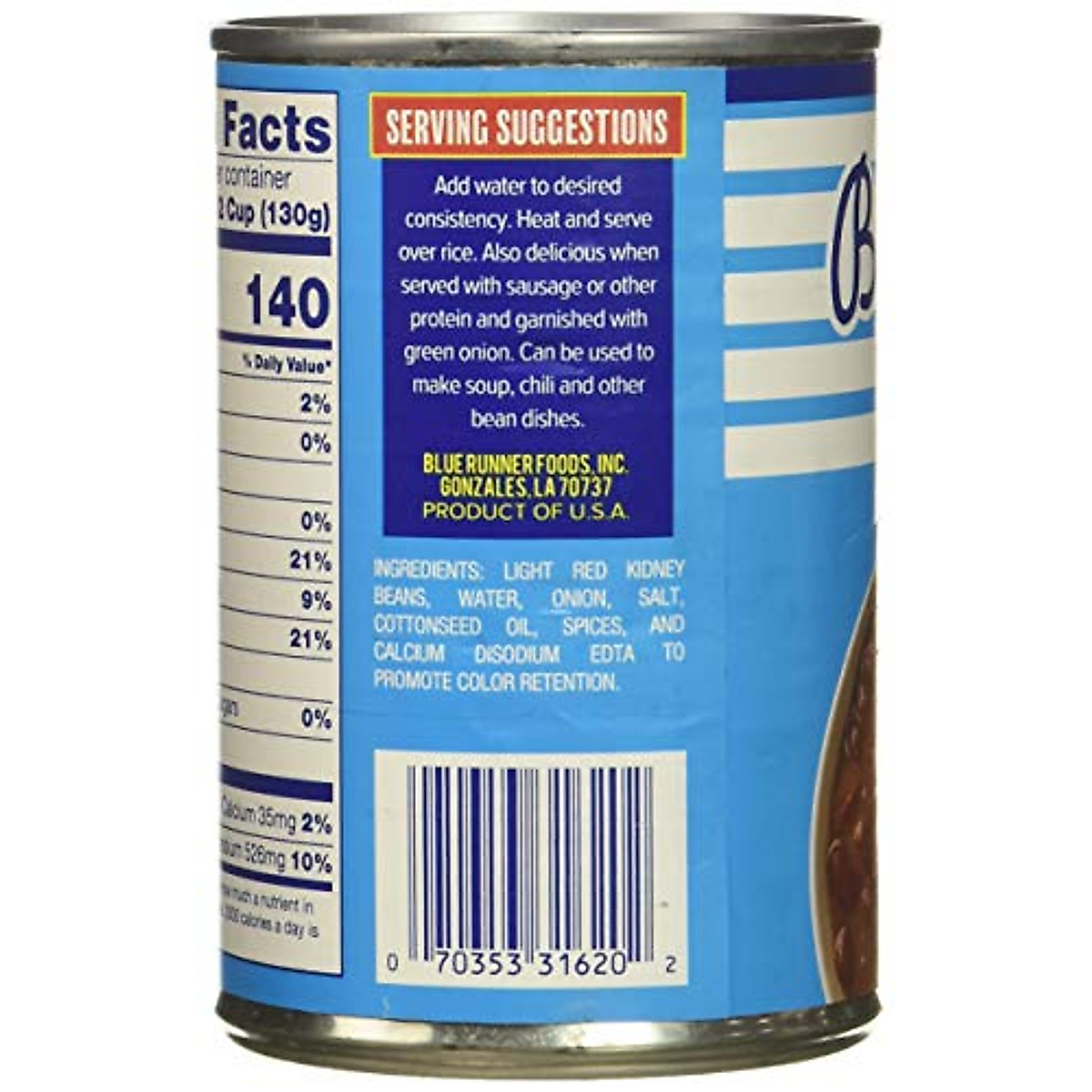 Blue Runner Creole Cream Style Red Beans, 1 Pound (Pack of 6) - Easy Heat and Serve for Delicious Meals - Authentic New Orleans Flavor