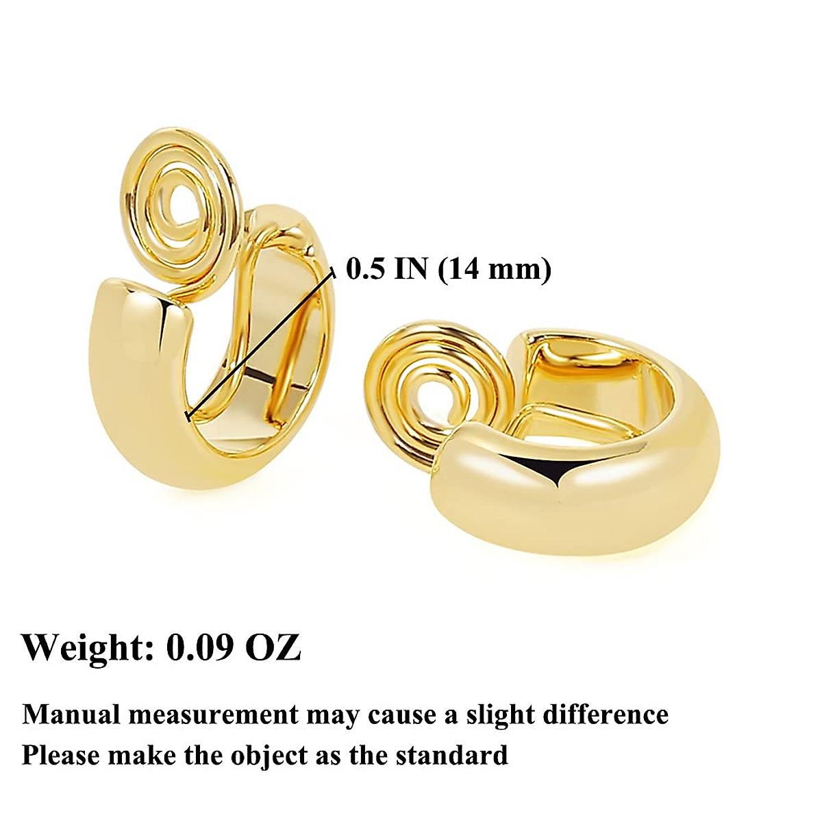 Small Chunky Hoops Clip Earrings for Women, Gold Wide Hoops Clip On Earrings No Pierced Earrings