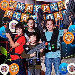 Dart War Party Supplies,162pcs Dart War Birthday Decorations Tableware Set - Dart War Party Plates Cups Napkins Tablecloth&Dart War Balloons Banner Cake Topper etc Gun Party Supplies for Boys Birthday