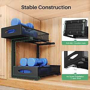Under Sink Organizer, 2 Tier Pull out Cabinet Organizer Baskets with Mesh Sliding Drawers, Slide out Storage Shelf for Home, Kitchen, Bathroom, Pantry, Office Cabinet, Countertop(1 Pack)