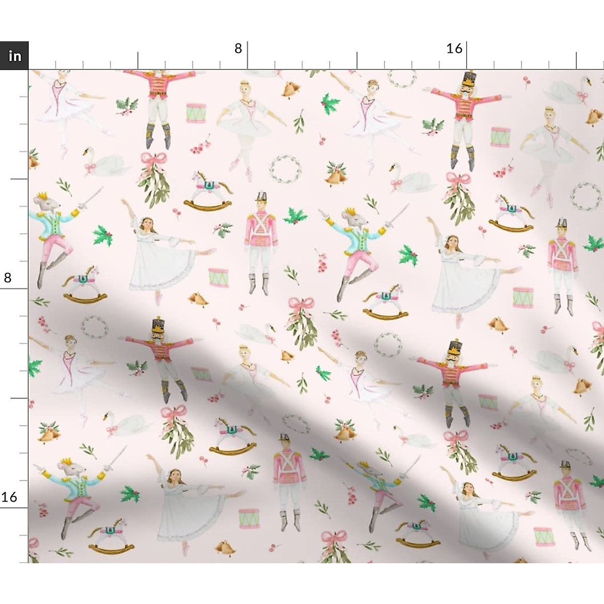 Spoonflower Fabric - Nutcracker Ballet Pink Winter Holiday Christmas Watercolor Swan Fairy Printed on Petal Signature Cotton Fabric by The Yard - Sewing Quilting Apparel Crafts Decor
