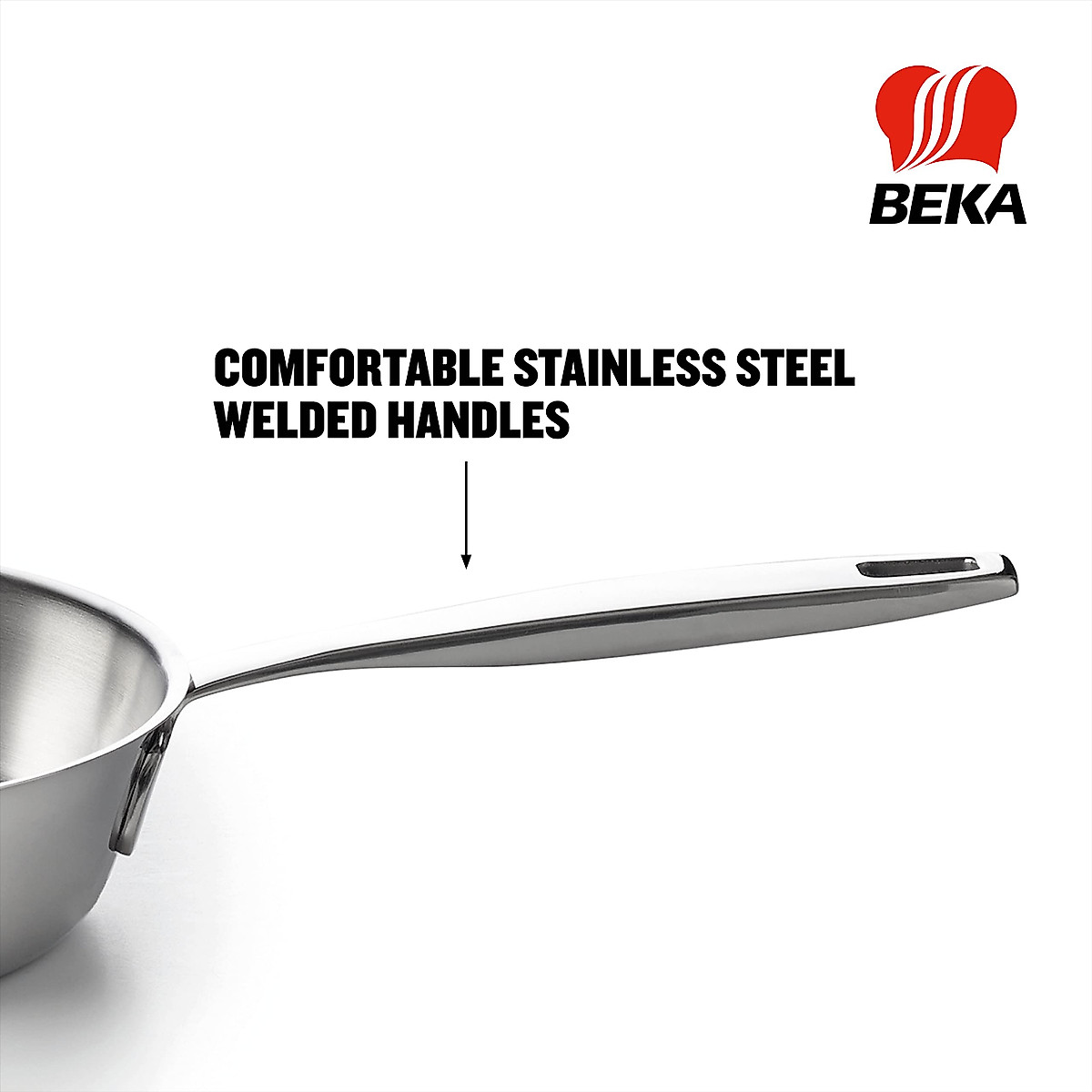 Beka Maestro Frying Pan 9.5" Skillet, Stainless Steel Pan with 5-Ply Construction, Oven Safe Skillet, Induction Compatible Cookware Fry Pan, Dishwasher Safe Omelette Pan, Electric Frying Pan