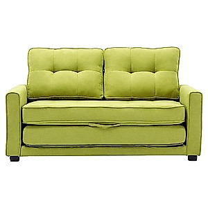 GIA Furniture Home Series Mid-Century Modern 60" Upholstered Convertible Loveseat with Side Pocket for Living Room,Green